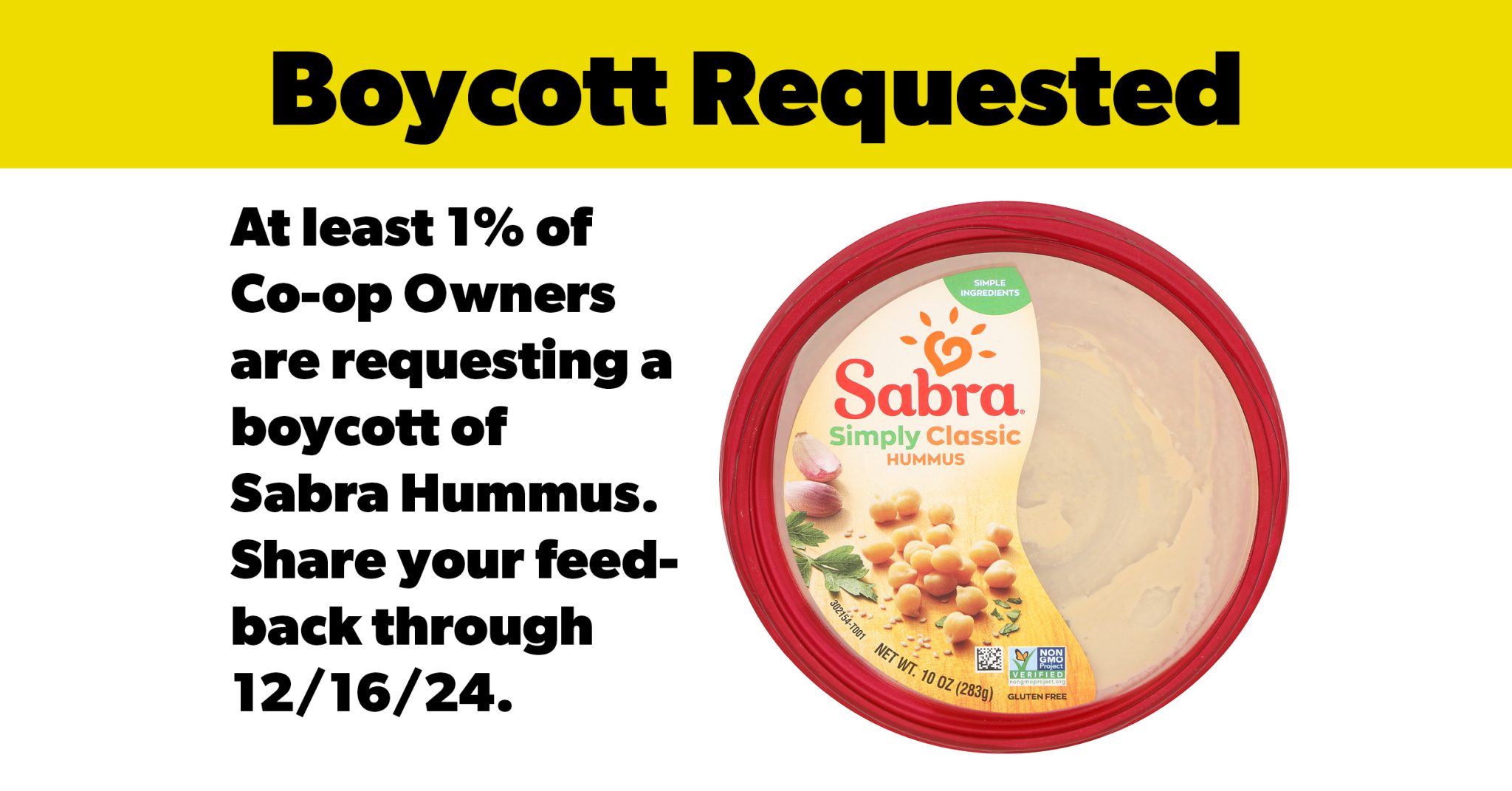 Request for Boycott of Sabra Hummus | Willy Street Co-op | Madison, WI